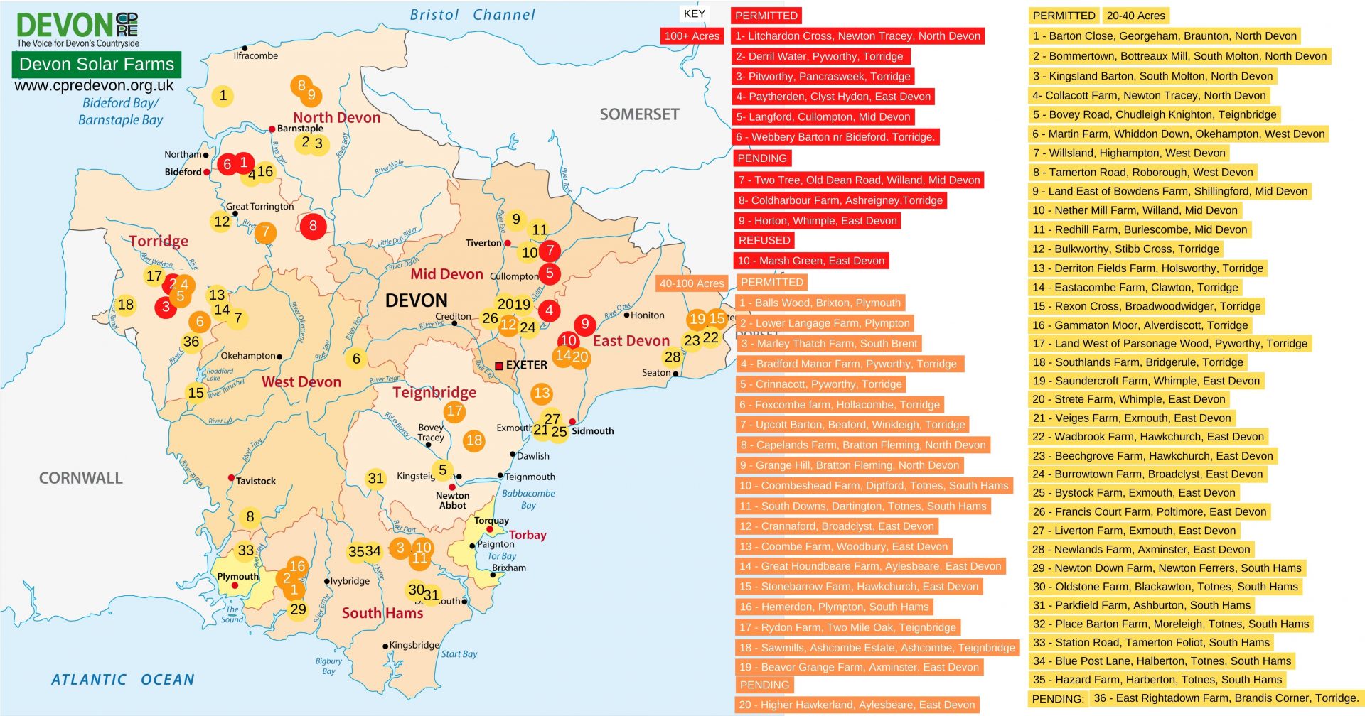 CPRE MAP of Devon Solar Farms 20-10+acres (400 × 210mm) (1) | CPRE Devon